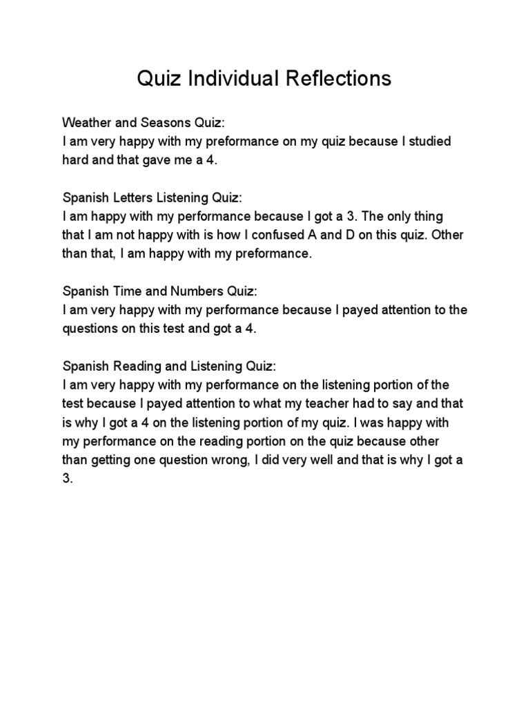 Quiz Individual Reflections | PDF | Language Arts & Discipline