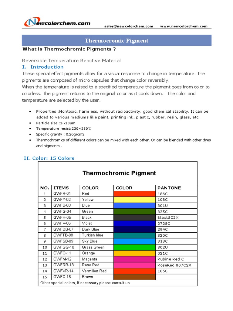 Thermochromic Technical Sheet | PDF | Pigment | Paint