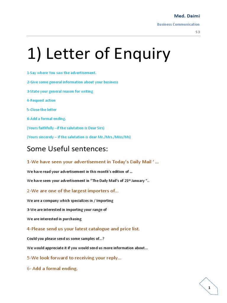 Enquiry and Its Reply ! | PDF | Communication | Business
