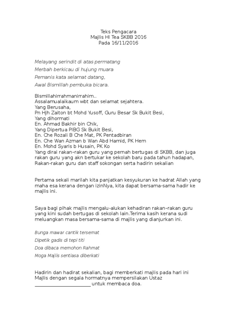 Teks Emcee Hi Tea | PDF