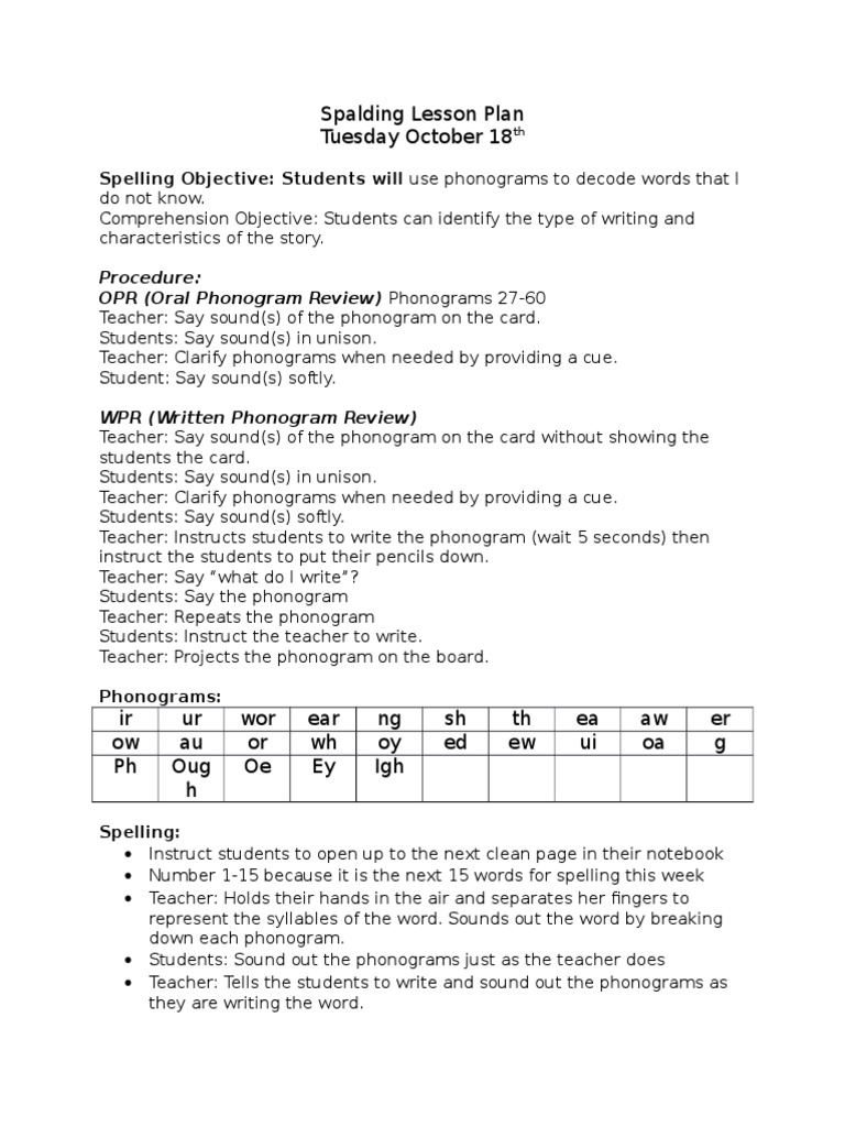 Spalding Lesson Plan | PDF