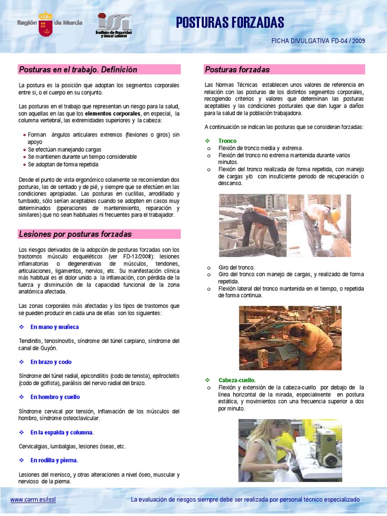 Ficha Divulgativa - Posturas Forzadas | PDF | Codo | Factores humanos y ergonomía