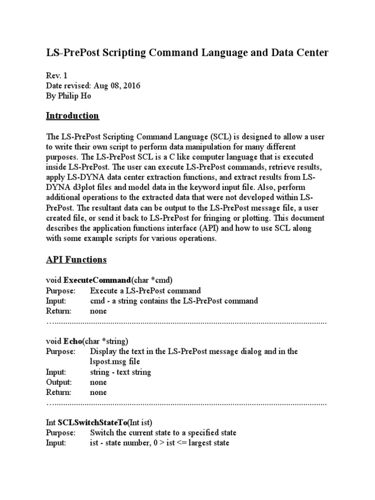 Scripting Command Language Functions for Extracting and Manipulating LS-DYNA Data Center Results ...