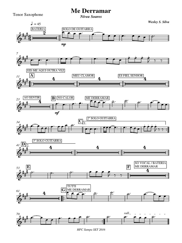 Me Derramar Nívea Soares Tenor Saxophone | PDF