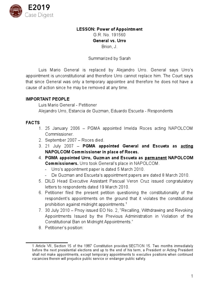 Power of Appointment: Temporary vs. Permanent Appointees | PDF | United ...