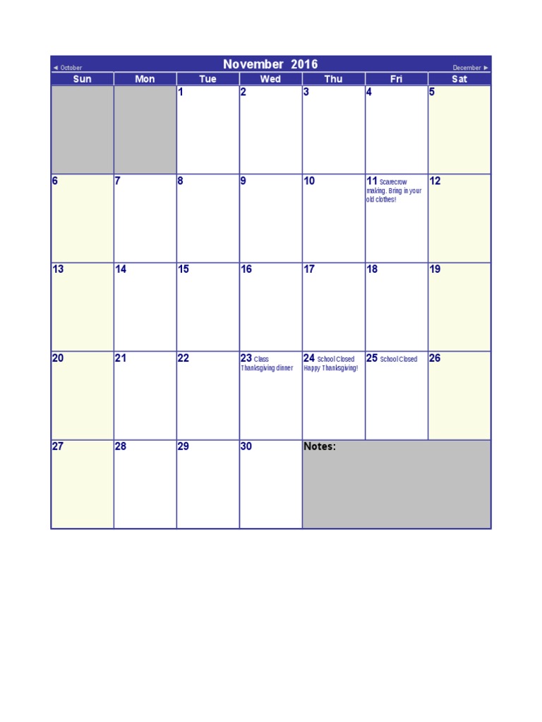 November 2016 School Calendar | PDF | Home & Garden