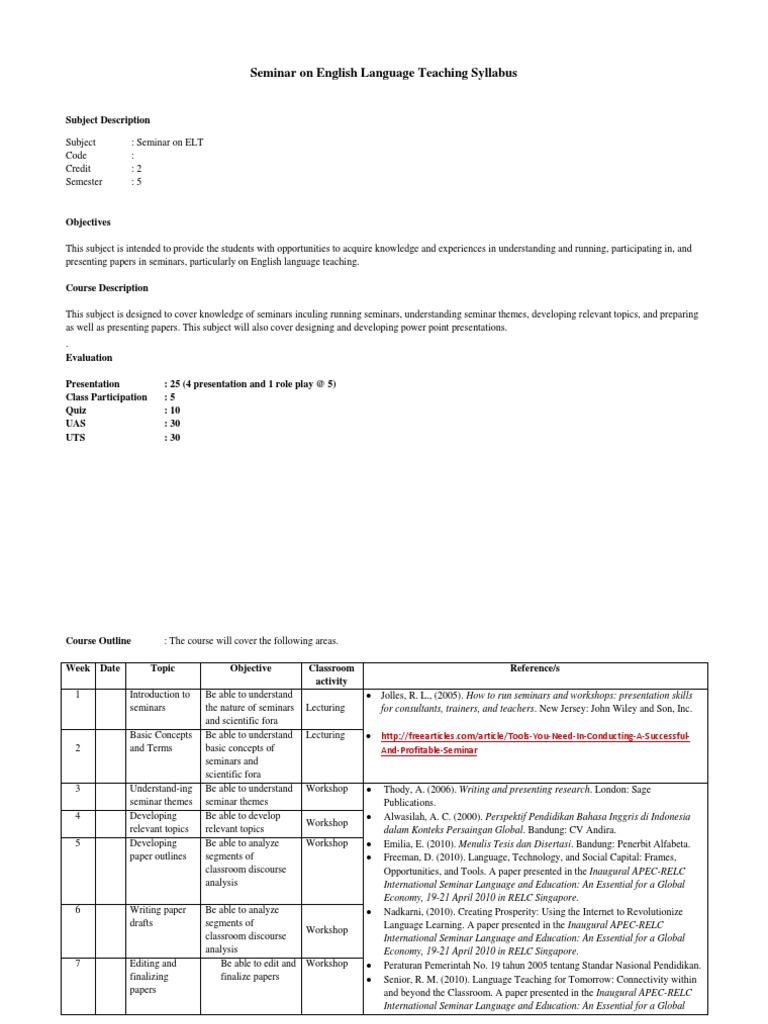 Seminar On English Language Teaching Syllabus | PDF | Language ...