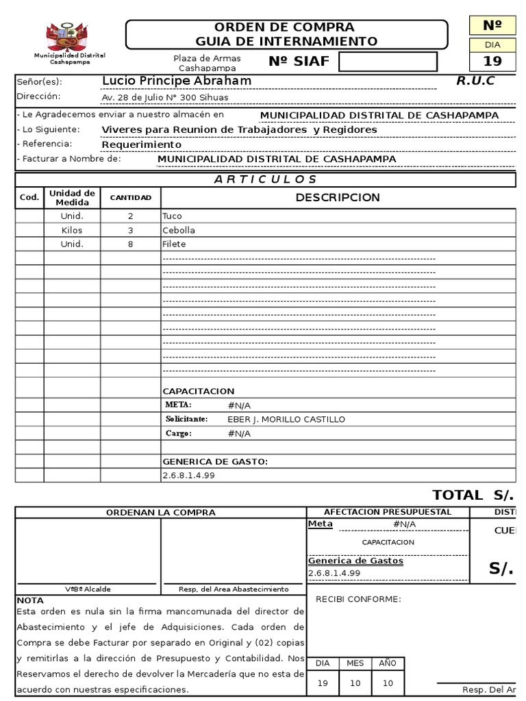 Formato Orden de Servicio | Negocios | Gobierno