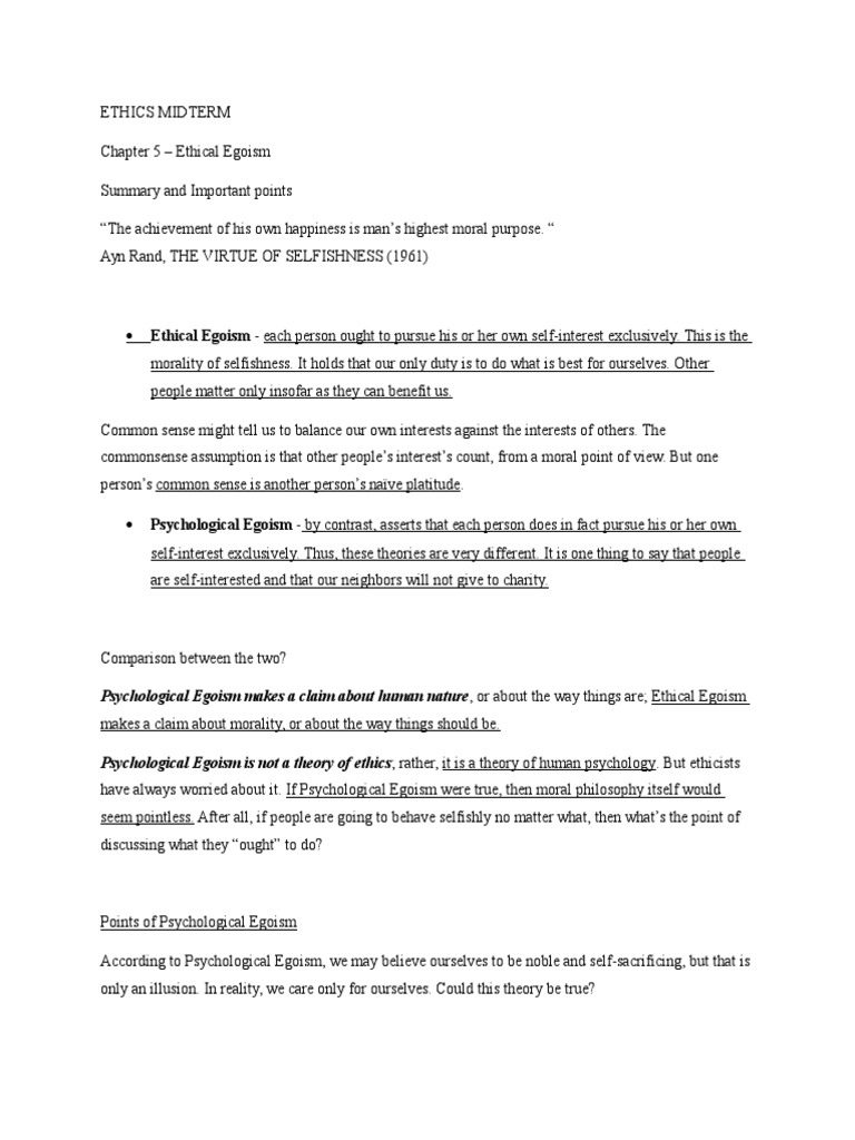 Ethics (Ethical Egoism, Psychological Egoism and Social Contract Theory ...