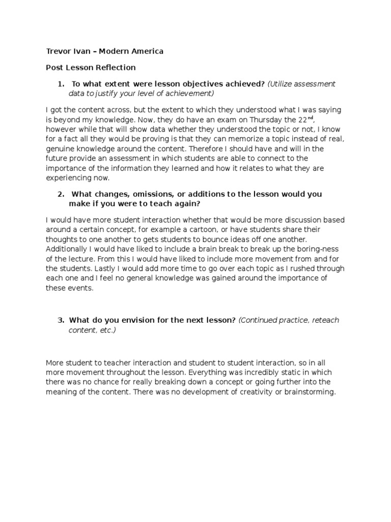 Educ 450 - First Lesson Reflection | PDF | Science & Mathematics