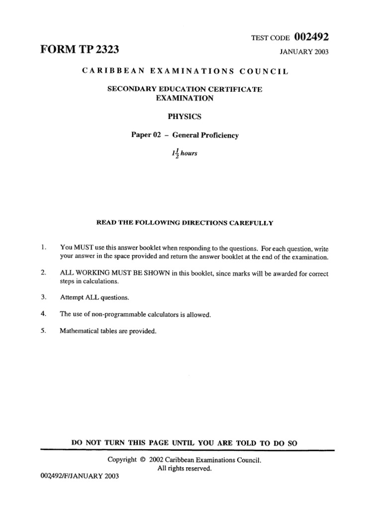 Physics Jan 2003 p2 | PDF