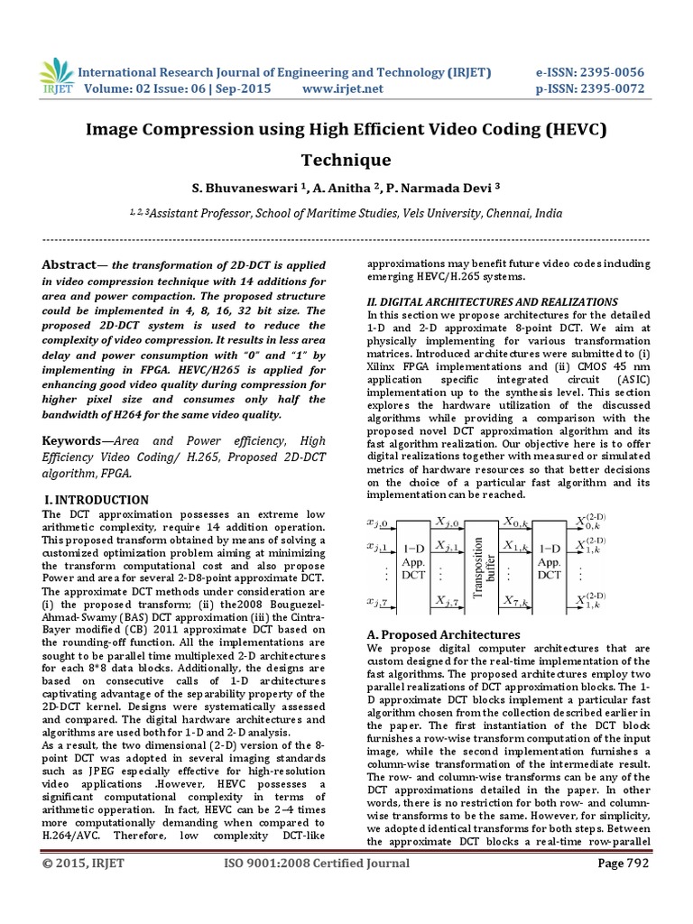 Image Compression Using High Efficient Video Coding Hevc Technique Download Free Pdf Field