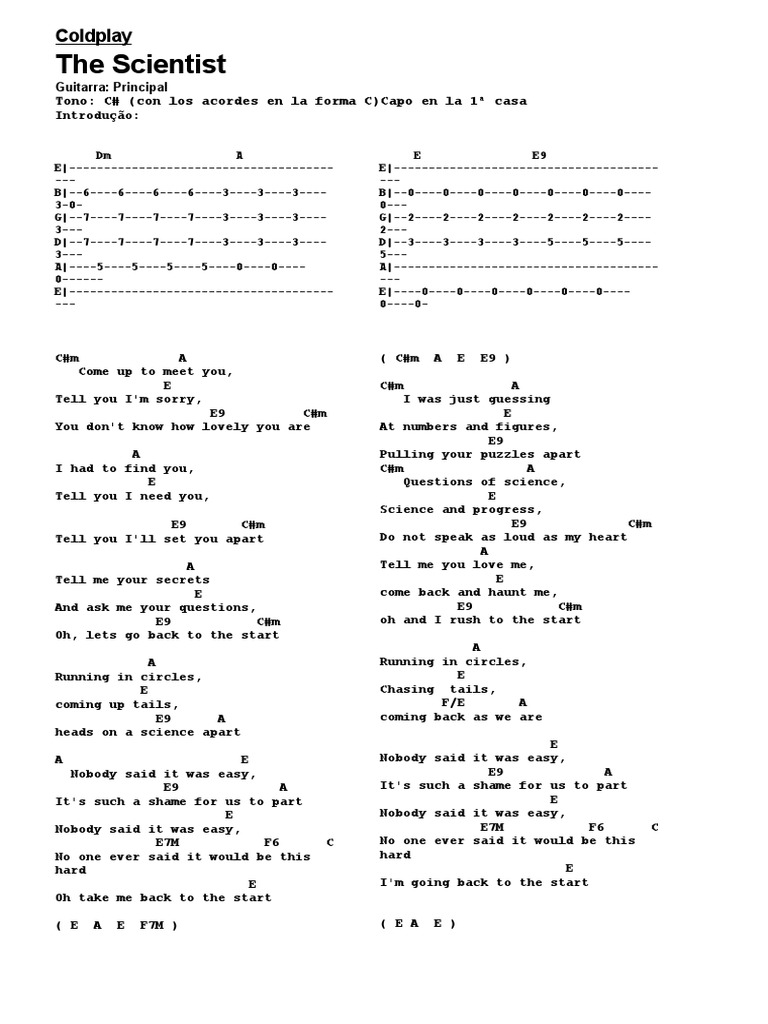 The Scientist Guitar Chords and Lyrics | PDF