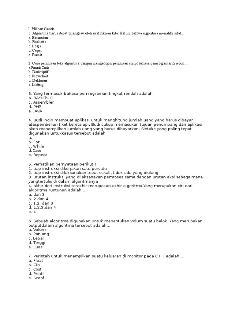 Soal Algoritma Kelas X | PDF