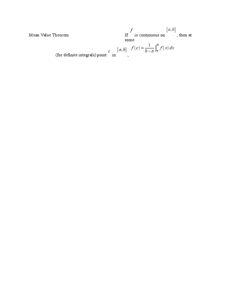 Mean Value Theorem For Definite Integrals | PDF Mean Value Theorem For Definite Integrals | PDF