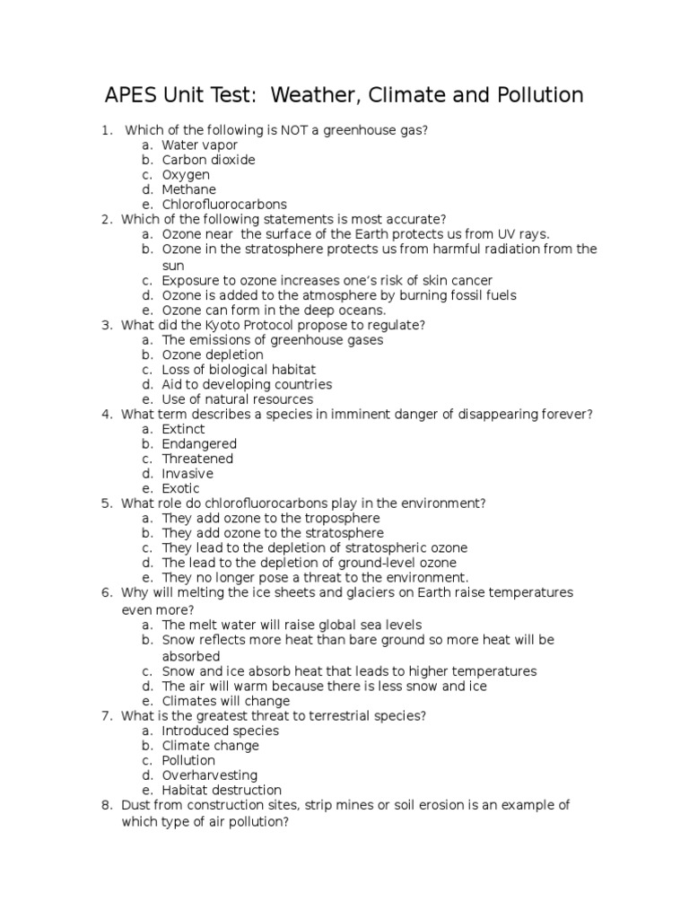 APES Unit Test Weather Climate and Pollution | PDF | Atmosphere Of ...