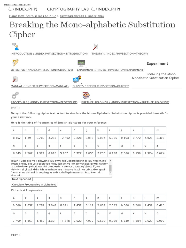 Breaking The Mono Alphabetic Substitution Cipher: (../INDEX - PHP ...