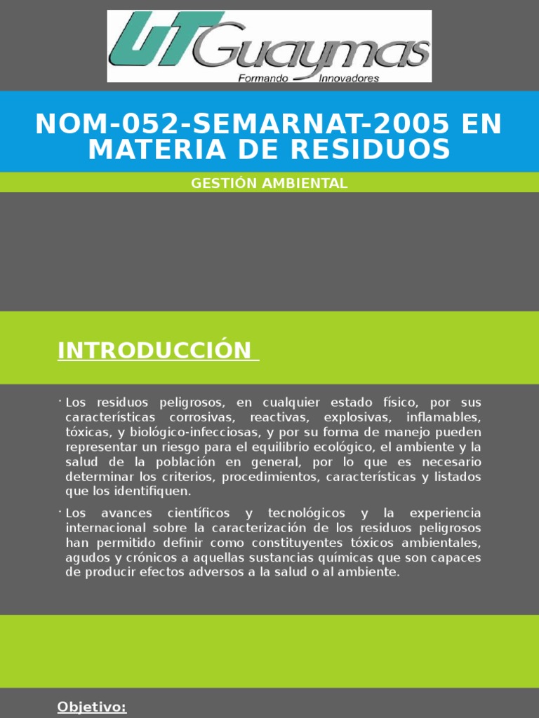 NOM-052-SEMARNAT-2005 en Materia de Residuos | PDF | Toxicidad | Residuos