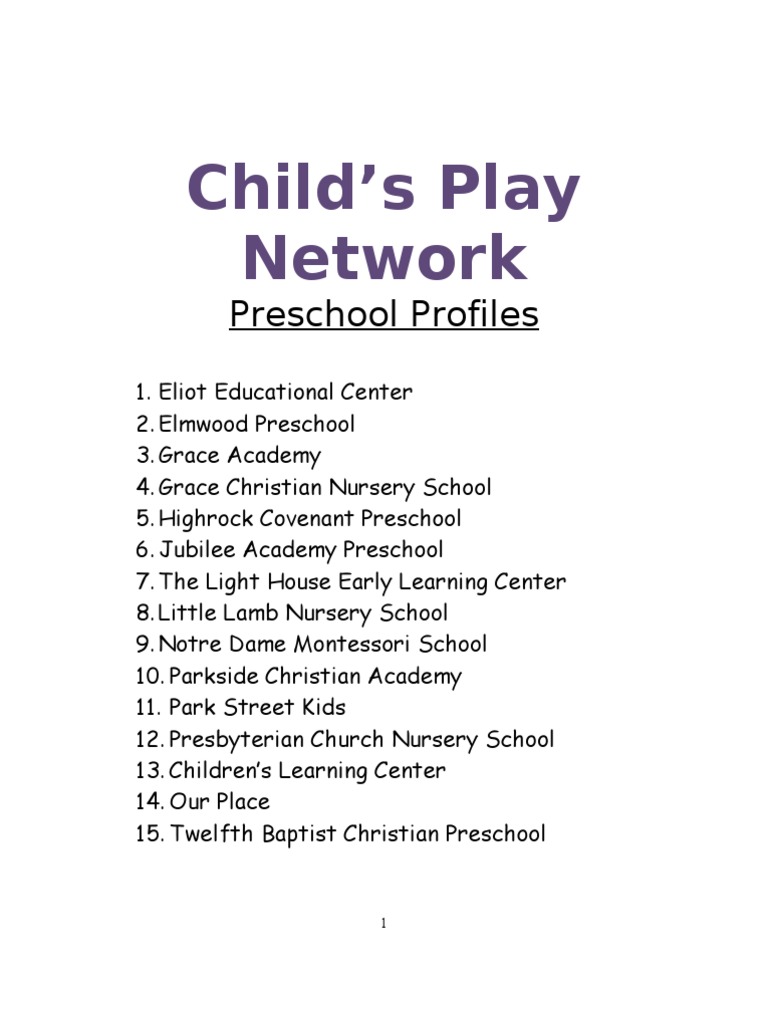 Preschool Profiles Master | PDF | Preschool | Day Care
