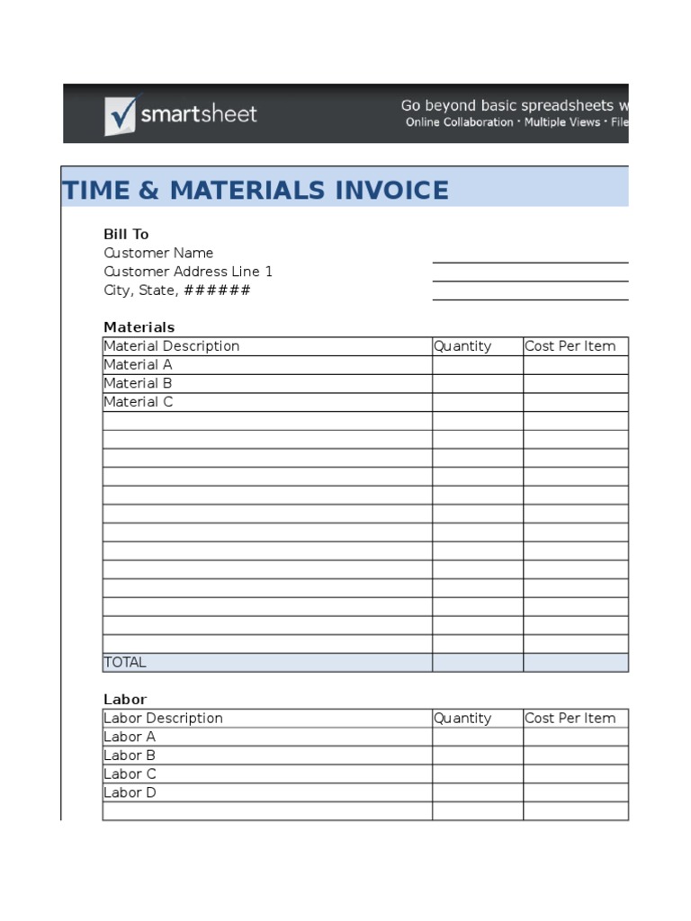 Excel Construction Project Management Templates Time and Materials ...