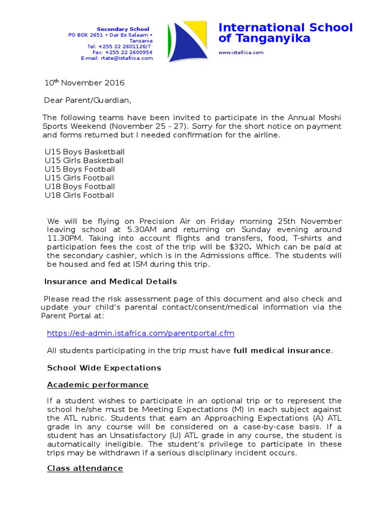Moshi 2016 Parent Letter 1 | PDF | Schools | Students