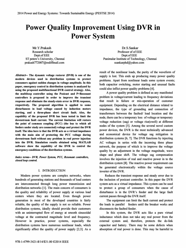 Power Quality Improvement Using DVR | PDF | Power Inverter | Ac Power