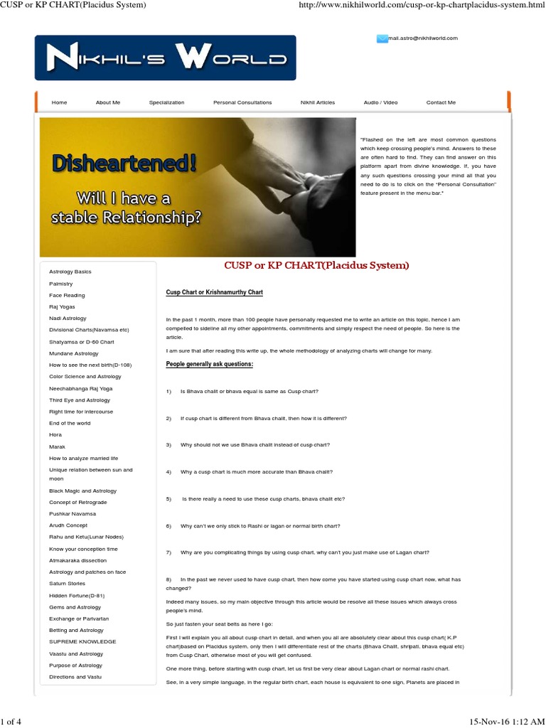 CUSP or KP CHART (Placidus System) | PDF | Horoscope | Superstitions