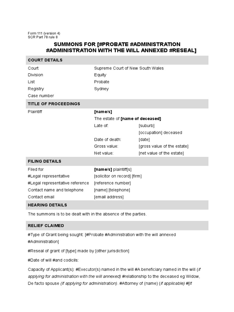 Ucpr Form 111 v4 | PDF | Probate | Legal Concepts