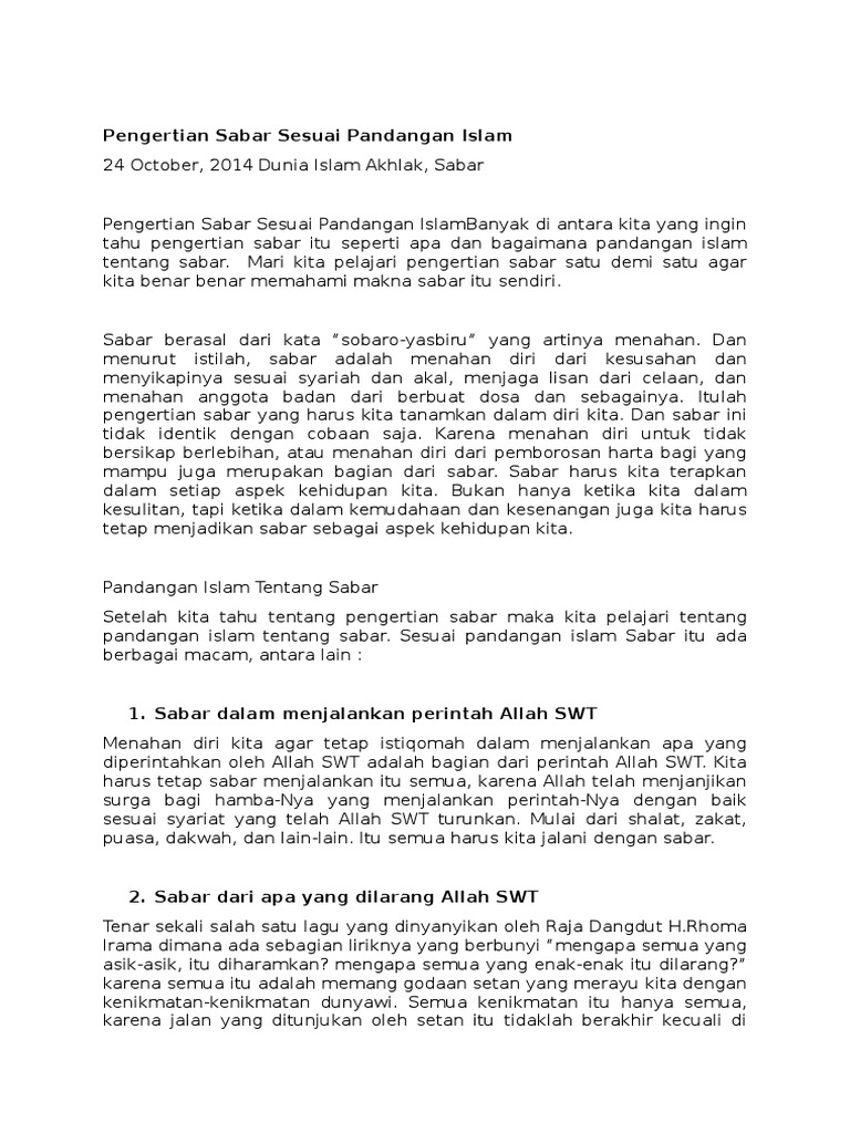 Pengertian dan Macam Sabar dalam Islam | PDF