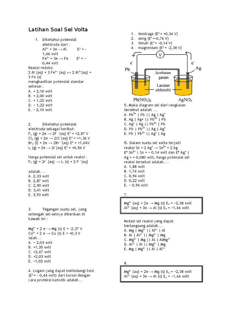 Latihan Soal Potensial Sel Volta | PDF | Sains & Matematika | Teknologi & Rekayasa