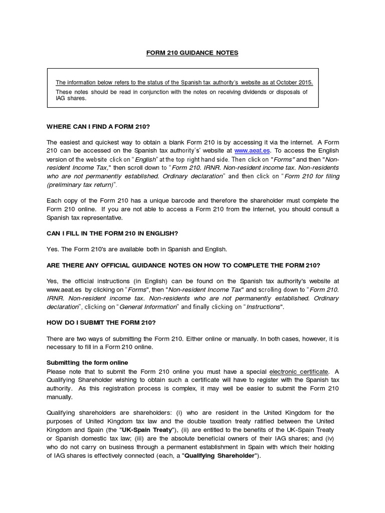 Form 210 Guidance Notes | PDF | Tax Return (United States) | Dividend