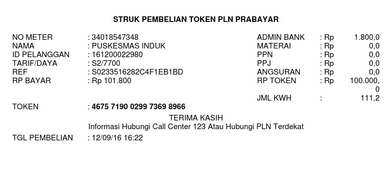 Struk Pembelian Token PLN | PDF