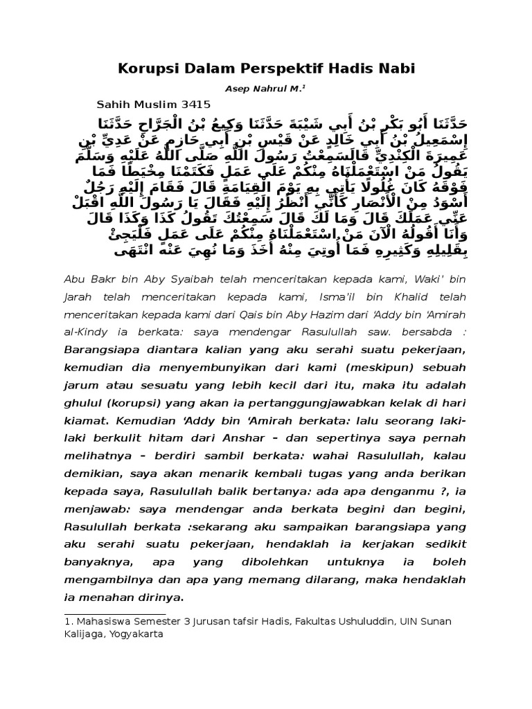 Korupsi Dalam Perspektif Hadis Nabi | PDF