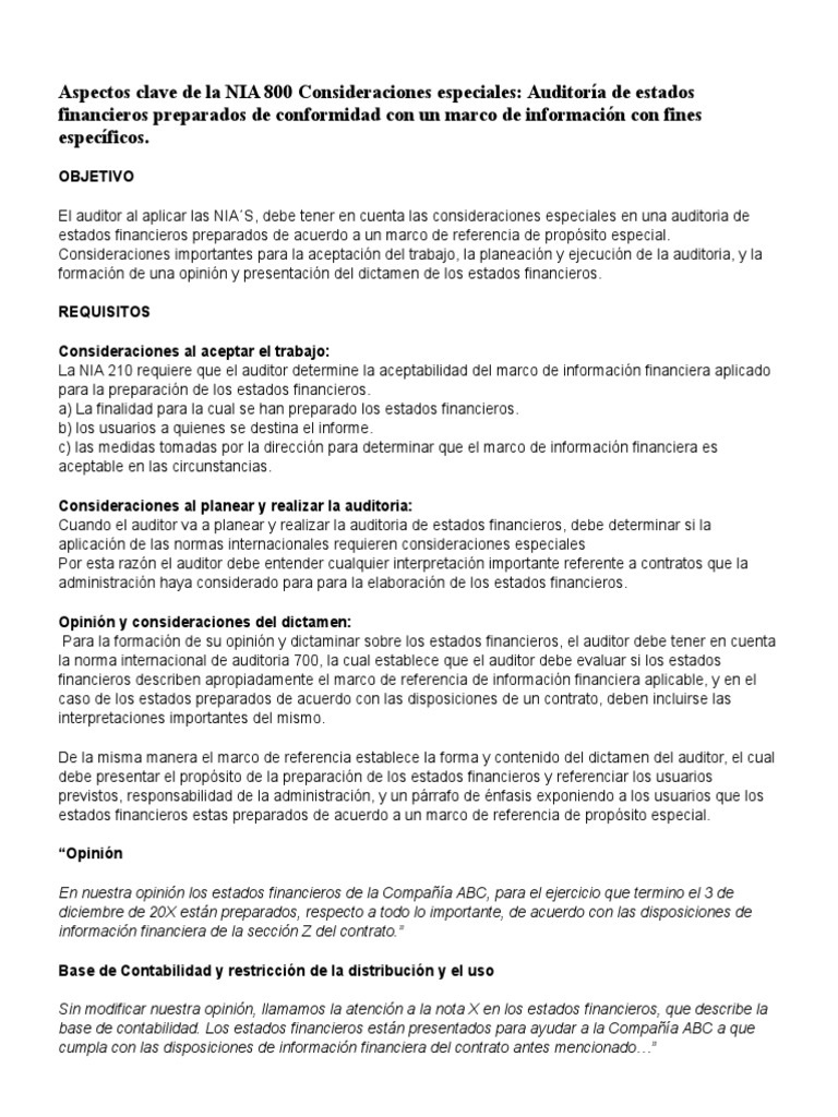 Aspectos Clave de La NIA 800 Consideraciones Especiales | Contralor ...