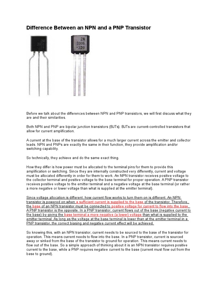 Difference Between An NPN and A PNP Transistor | PDF | Bipolar Junction ...