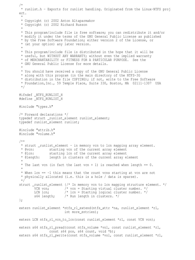 runlist.h | Free Software | Gnu