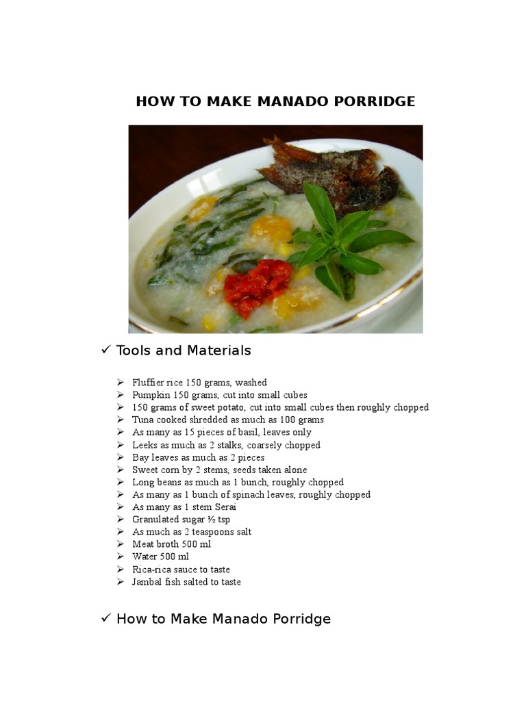 How To Make Manado Porridge | PDF | Cooking, Food & Wine