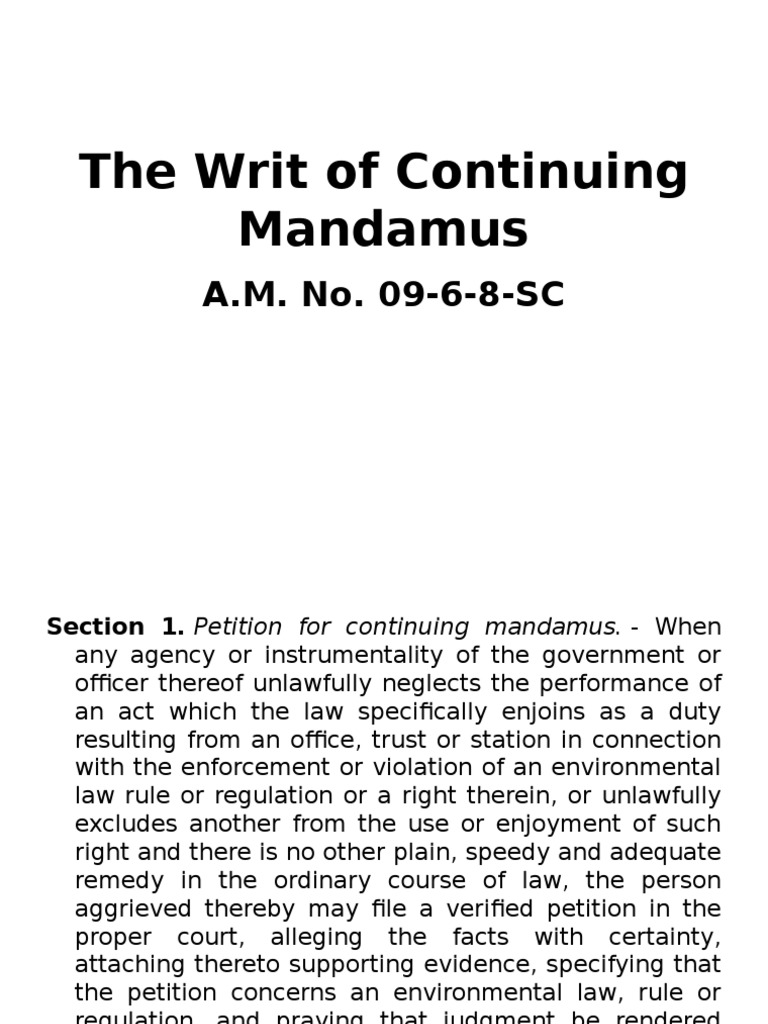 The Writ of Continuing Mandamus | Mandamus | Writ