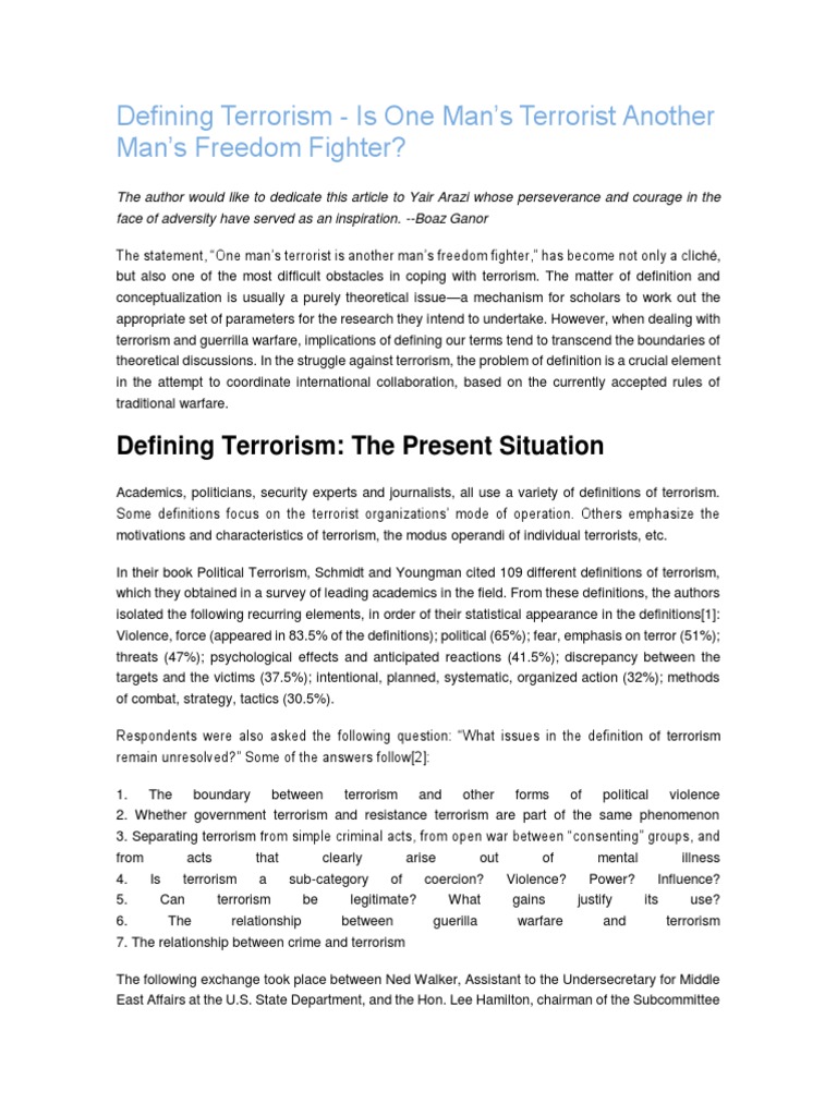 Defining Terrorism Pdf Guerrilla Warfare Civilian