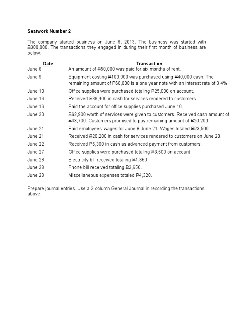 June 2013 Business Transactions Journal | PDF