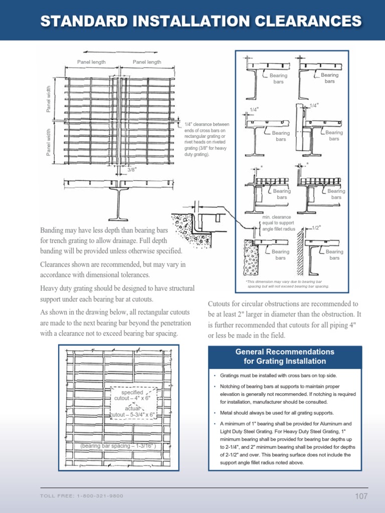 Standard Installation Clearances: Panel Length Panel Length Bearing ...