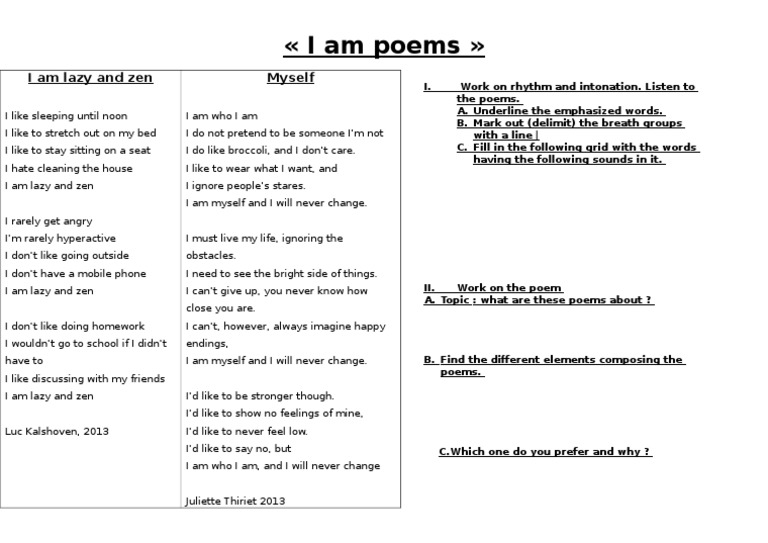I Am Poems | PDF