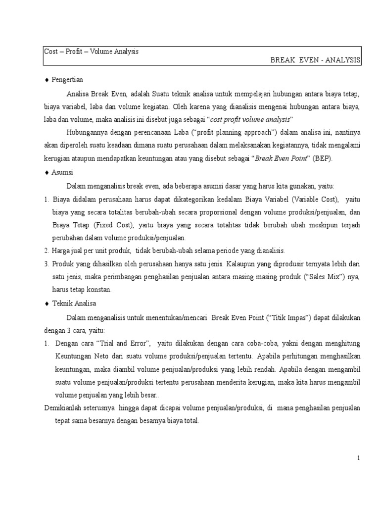 Analisis BEP Multi Produk dan Contoh Soal | PDF | Pengelolaan Keuangan ...