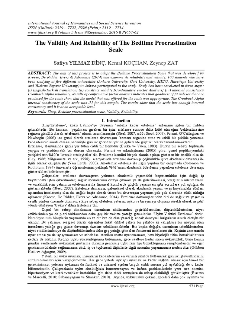 The Validity and Reliability of The Bedtime Procrastination Scale | PDF