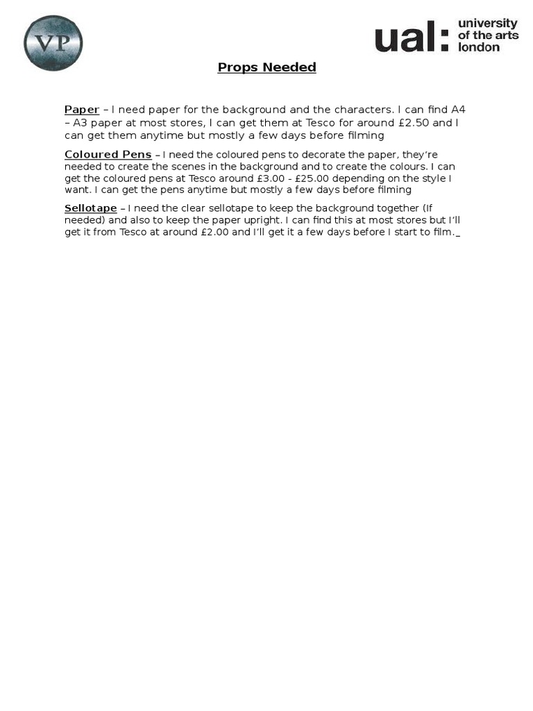 Props Needed | PDF | Art