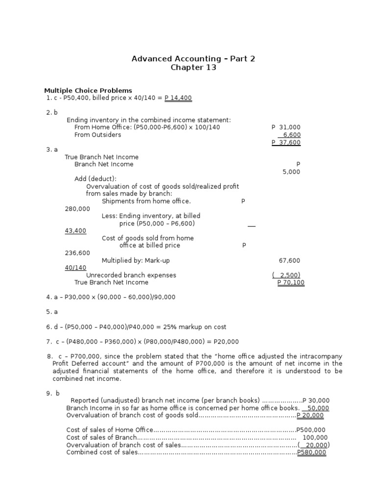 Advanced Accounting – Part 2: Multiple Choice Problems and Solutions ...