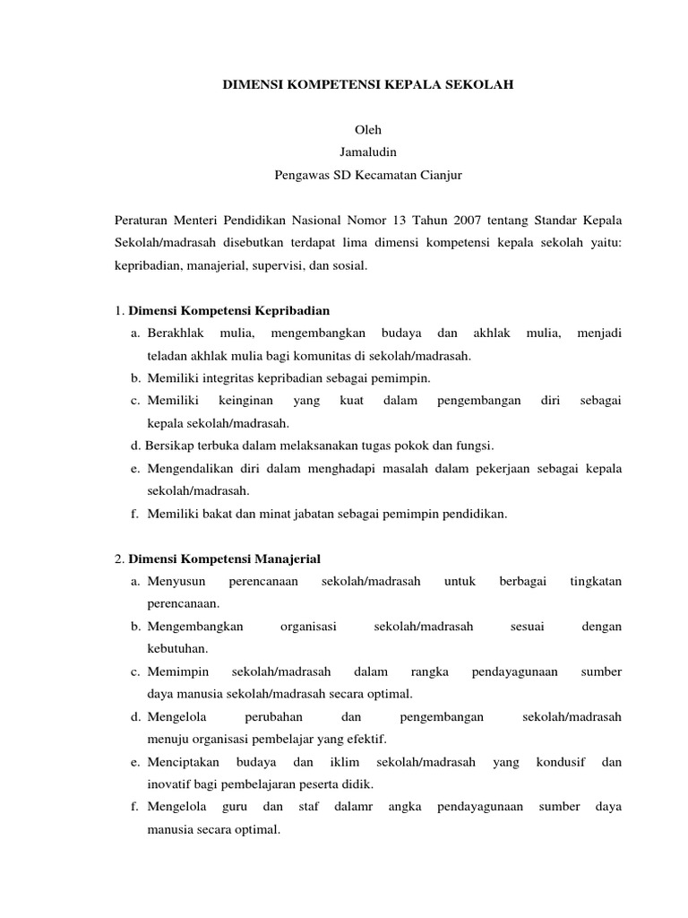 Dimensi Kompetensi Kepala Sekolah | PDF | Karier & Perkembangan