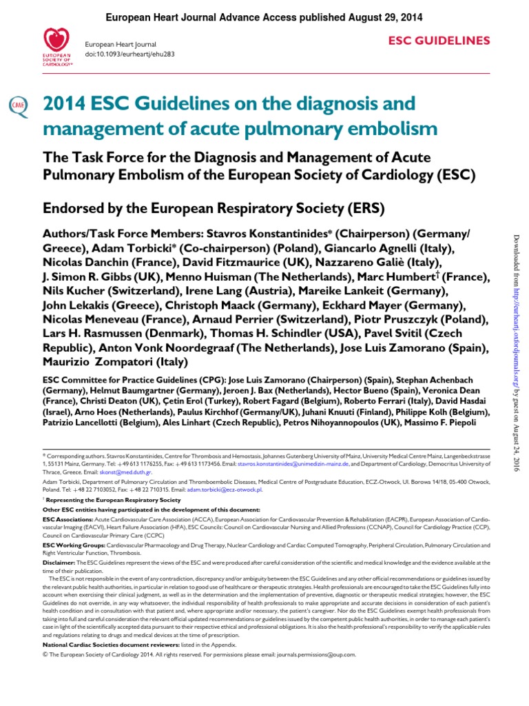 ESC Guidelines On The Diagnosis and Management of PE | PDF