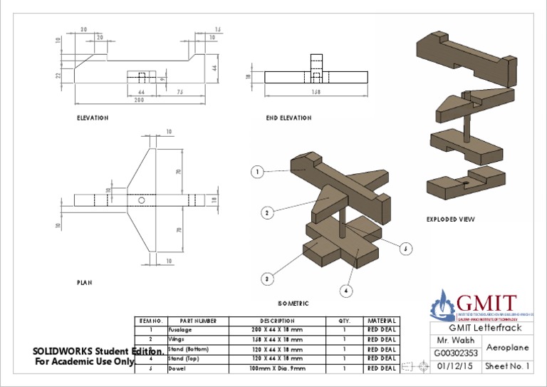 SOLIDWORKS Student Edition. For Academic Use Only.: GMIT Letterfrack | PDF