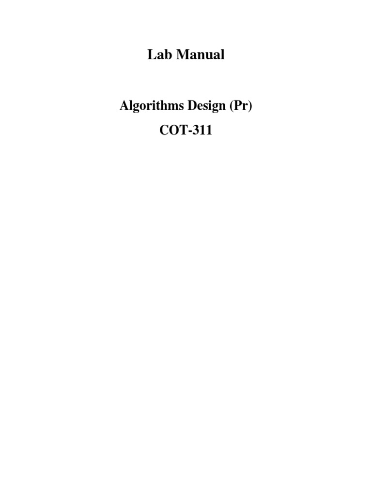 Lab Manual For Algorithms Design Course Covering Dynamic Programming Greedy Algorithms Graph